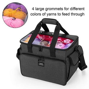 CURMIO Knitting Bag, Yarn Storage Tote with Compartments for Knitting Needles, Crochet Hooks, Knitting Project and Accessories, Bag Only, Black