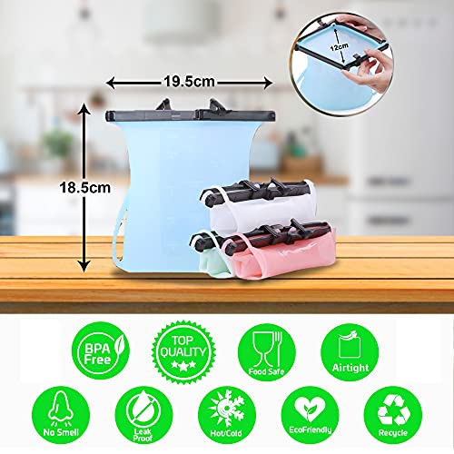 Reusable Silicone Food Storage Dishwasher Safe Food Bags Stand-Up (4 x 33 Oz) Microwave Freezer Bag