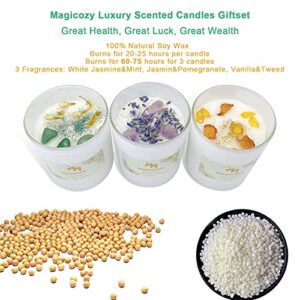 Scented Candles, Luxury Candles Gift Set of 3pcs Candles with Crystals Inside, Candle Sets, Candle giftbox for You and Your Families & Friends