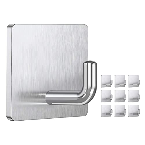 Kasilyic 10 Pcs Adhesive Hooks Heavy Duty for Hanging Towels, Robust Durable Waterproof Lengthened Thickened Wall Hooks for Hanging Coats Hat, Nail-Free and Drill-Free Door Holder Hooks for Bathrooms