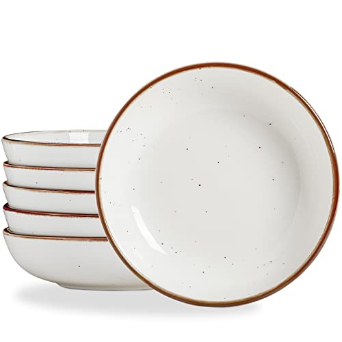 ONEMOER 30 Oz Porcelain Salad Pasta Bowls, Shallow & Wide Bowls Plates Set of 6, Large Ceramic Serving Bowls for Soup, Dessert, Pizza, Fruit. Microwave & Dishwasher Safe Kitchen Dinnerware, White