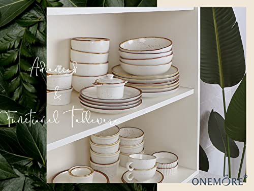 ONEMOER 30 Oz Porcelain Salad Pasta Bowls, Shallow & Wide Bowls Plates Set of 6, Large Ceramic Serving Bowls for Soup, Dessert, Pizza, Fruit. Microwave & Dishwasher Safe Kitchen Dinnerware, White