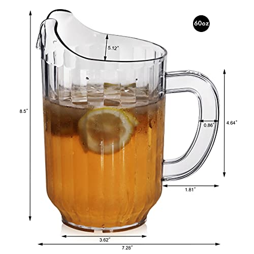 New Star Foodservice 1028041 Restaurant-Grade Break-Resistant Pitcher, 60 oz, Clear, Made in USA with BPA FREE Tritan Material