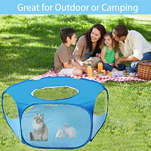 JIMEJV Small Animals Playpen with Anti Escape Zippered Cover Portable Breathable & Waterproof Indoor Exercise Yard Fence Cage Tent for Cats Puppy Guinea Pig Hamster Chinchillas Rabbits (Blue)