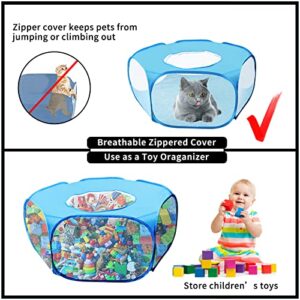 JIMEJV Small Animals Playpen with Anti Escape Zippered Cover Portable Breathable & Waterproof Indoor Exercise Yard Fence Cage Tent for Cats Puppy Guinea Pig Hamster Chinchillas Rabbits (Blue)