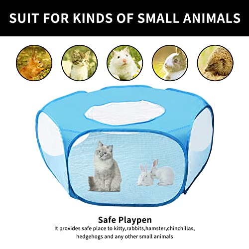 JIMEJV Small Animals Playpen with Anti Escape Zippered Cover Portable Breathable & Waterproof Indoor Exercise Yard Fence Cage Tent for Cats Puppy Guinea Pig Hamster Chinchillas Rabbits (Blue)