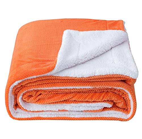 SOCHOW Waffle Sherpa Fleece Throw Blanket, Super Soft Fuzzy Warm, Lightweight Fluffy Reversible Plush Blanket for Bed Sofa Couch, 50 x 60 Inches Orange