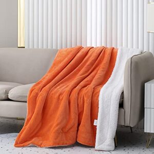 SOCHOW Waffle Sherpa Fleece Throw Blanket, Super Soft Fuzzy Warm, Lightweight Fluffy Reversible Plush Blanket for Bed Sofa Couch, 50 x 60 Inches Orange