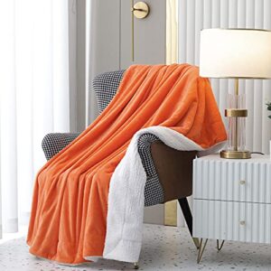 SOCHOW Waffle Sherpa Fleece Throw Blanket, Super Soft Fuzzy Warm, Lightweight Fluffy Reversible Plush Blanket for Bed Sofa Couch, 50 x 60 Inches Orange