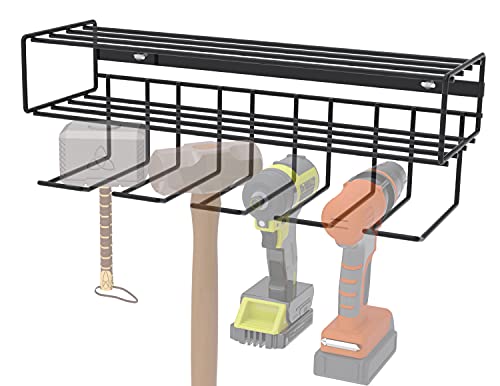 c2M Heavy Duty Floating Tool Shelf & Organizer | Wall Mounted Garage Storage Rack for Handheld & Power Tools | USA Made, 100# Weight Limit, Compact Steel Design | Perfect for Father's Day | Black