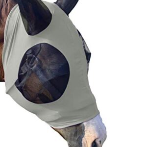 Lycra Horse Fly Mask with Ears Comfort Fit Mesh Trail Pasture Sun UV Protection (Horse, Gray)