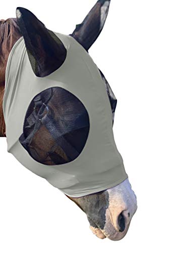 Lycra Horse Fly Mask with Ears Comfort Fit Mesh Trail Pasture Sun UV Protection (Horse, Gray)