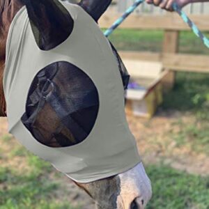 Lycra Horse Fly Mask with Ears Comfort Fit Mesh Trail Pasture Sun UV Protection (Horse, Gray)