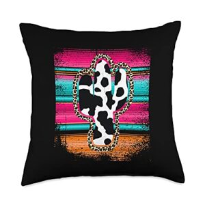 western serape cactus designs western leopard cheetha serape cow cactus turquoise pink throw pillow, 18x18, multicolor