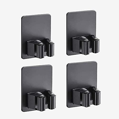 Broom Mop Holder Wall Mounted Garage Organization Tool 4Pcs Broom Gripper Holds Self Adhesive Reusable Super Anti-Slip Mop holder Organizer No Drill Install Easily Storage for Bathroom Kitchen Garden