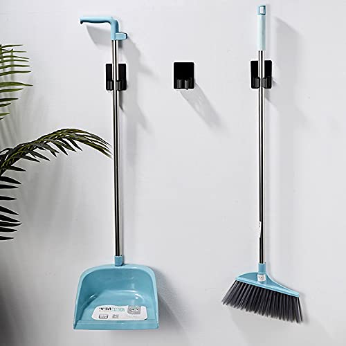 Broom Mop Holder Wall Mounted Garage Organization Tool 4Pcs Broom Gripper Holds Self Adhesive Reusable Super Anti-Slip Mop holder Organizer No Drill Install Easily Storage for Bathroom Kitchen Garden