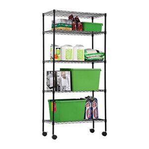 hudada storage shelves 5 tier wire shelving unit heavy duty metal shelf with wheels 30" lx 14" wx 60" h adjustable layer rack utility shelf garage storage shelves kitchen shelf pantry shelves