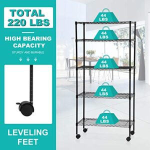 Hudada Storage Shelves 5 Tier Wire Shelving Unit Heavy Duty Metal Shelf with Wheels 30" Lx 14" Wx 60" H Adjustable Layer Rack Utility Shelf Garage Storage Shelves Kitchen Shelf Pantry Shelves