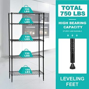 Hudada Storage Shelves 5 Tier Wire Shelving Unit Heavy Duty Metal Shelf with Wheels 30" Lx 14" Wx 60" H Adjustable Layer Rack Utility Shelf Garage Storage Shelves Kitchen Shelf Pantry Shelves