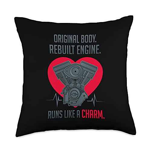 Cute Original Body Engine Humor Quote Lover Design Funny Hear Attack Survivor Gift Men Women Open Heart Surgery Throw Pillow, 18x18, Multicolor