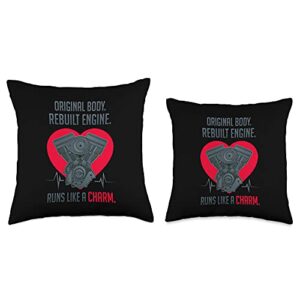 Cute Original Body Engine Humor Quote Lover Design Funny Hear Attack Survivor Gift Men Women Open Heart Surgery Throw Pillow, 18x18, Multicolor