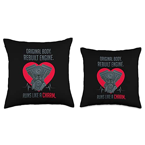 Cute Original Body Engine Humor Quote Lover Design Funny Hear Attack Survivor Gift Men Women Open Heart Surgery Throw Pillow, 18x18, Multicolor