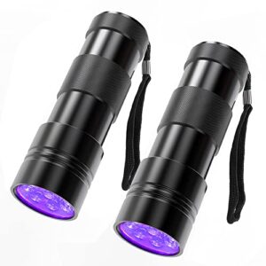 cosoos 2 pack uv flashlight, 12 led handheld blacklight flashlight 395nm mini light torch detector for dog pet urine stains, bed bugs and scorpions. (batteries not included)