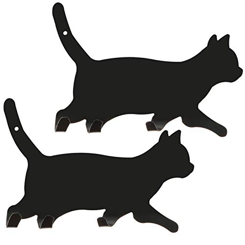 Cabilock 2pcs Coat Hooks Self- Adhesive Walking Cat Leg Key Hanger Creative Decorative Iron Wall Hanger Metal Towel Rack with 3 Hook for Towel Hat Scarf Bag Belt Black