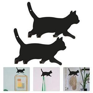 Cabilock 2pcs Coat Hooks Self- Adhesive Walking Cat Leg Key Hanger Creative Decorative Iron Wall Hanger Metal Towel Rack with 3 Hook for Towel Hat Scarf Bag Belt Black