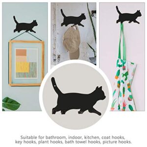 Cabilock 2pcs Coat Hooks Self- Adhesive Walking Cat Leg Key Hanger Creative Decorative Iron Wall Hanger Metal Towel Rack with 3 Hook for Towel Hat Scarf Bag Belt Black