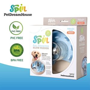 PetDreamHouse Spin Interactive Feeder Bowl for Dogs, UFO Blue Design, Level = Tricky/Advanced