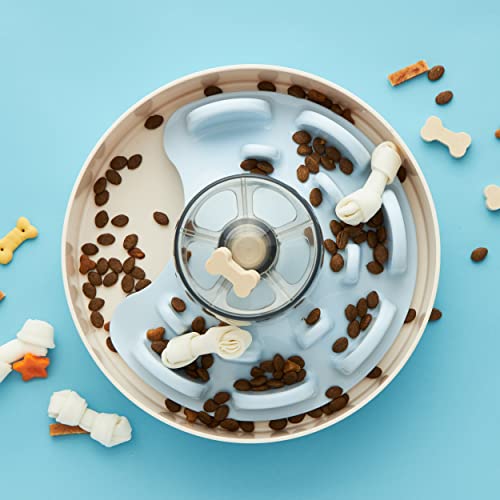 PetDreamHouse Spin Interactive Feeder Bowl for Dogs, UFO Blue Design, Level = Tricky/Advanced