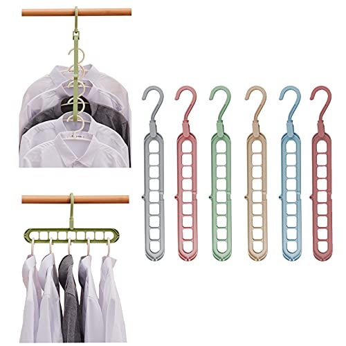 6 Packs of Hangers Space Saving for clothes, Small Space Saving, Magic Hanger Organizer, Shirt Organizer for Closet, Dress Organizer with 9 Holes for Closet Storage,Multi-Purpose Plastic Magic Hangers