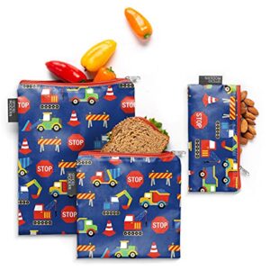 Simple Modern Reusable Snack Bags for Kids | Food Safe, BPA Free, Phthalate Free, Polyester Refillable Sandwich Bag | Ellie Collection | 3 pack | Under Construction