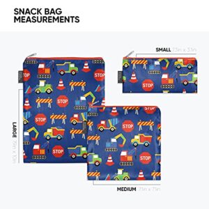 Simple Modern Reusable Snack Bags for Kids | Food Safe, BPA Free, Phthalate Free, Polyester Refillable Sandwich Bag | Ellie Collection | 3 pack | Under Construction