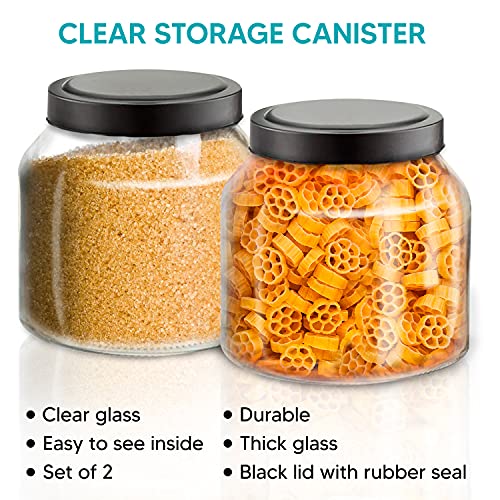 Glass Jars with Lids– Set of 2 Apothecary Jars – Glass Canisters for Sugar, Flour, Coffee – Clear Glass Cookie Jars and Pantry Organization – Storage Containers Holds 2 Liter, 68oz