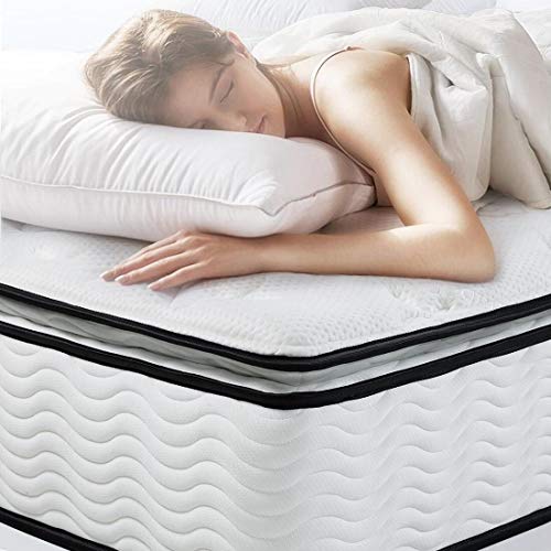 EASELAND Queen Size Mattress - 10 inch Bamboo Pillow Top Hybrid Mattress in a Box, Innerspring & Cooling Gel Memory Foam Mattresses for Supportive & Pressure Relief, Medium Firm