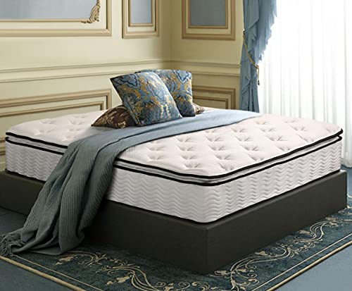 EASELAND Queen Size Mattress - 10 inch Bamboo Pillow Top Hybrid Mattress in a Box, Innerspring & Cooling Gel Memory Foam Mattresses for Supportive & Pressure Relief, Medium Firm