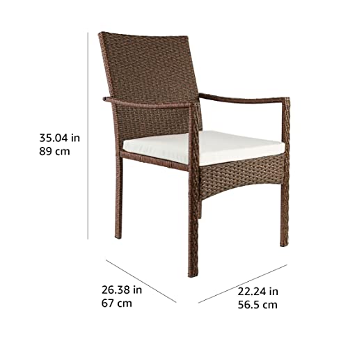 Amazon Brand - Ravenna Home Set of 2 Coastal Outdoor Patio Dining Chairs with Cushion, Weather-Resistant PE Rattan Wicker - Brown