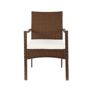 Amazon Brand - Ravenna Home Set of 2 Coastal Outdoor Patio Dining Chairs with Cushion, Weather-Resistant PE Rattan Wicker - Brown