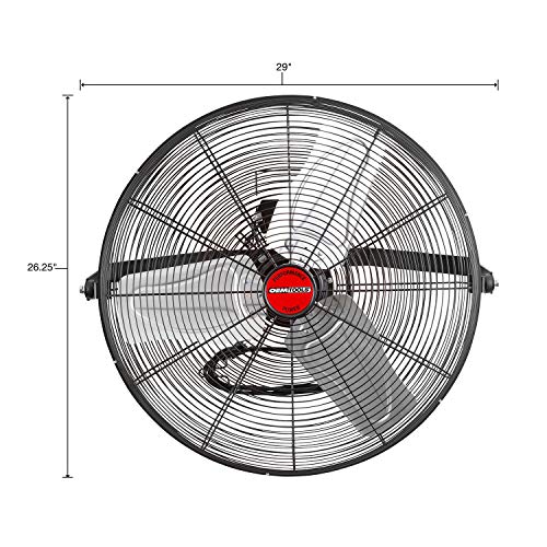 OEMTOOLS OEM24896 24” Heavy Duty Workstation Wall Mount Fan, 7000 CFM Max. Shop Fans, Heavy Duty 360 Degree Tilting Indoor/Outdoor Fan For Garage Fans Wall Mounted Fan, Outdoor Industrial Fan