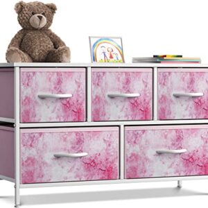 Sorbus Kids Dresser with 5 Drawers - Storage Chest Organizer Unit with Steel Frame, Wood Top, Easy Pull Fabric Bins - Long Wide TV Stand for Bedroom Furniture, Hallway, Closet & Office Organization