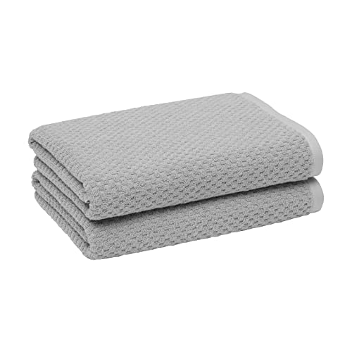 Amazon Basics Odor Resistant Textured Bath Towel, 30 x 54 Inches - 2-Pack, Light Gray