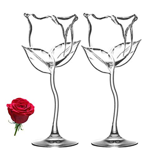 2 Pack Rose Wine Glasses Creative Wine Goblet for Mothers Day Gifts Party Dinner Wedding Festival Wine Cocktail Glass