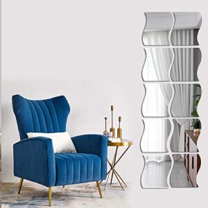 12pcs wavy mirror wall stickers, full length 3d mirror art diy home decorative acrylic mirror wall sheet plastic mirror tiles for home living room bedroom sofa tv setting wall decoration decor