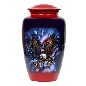 hlc eagle with usa flag cremation urn for human ashes - adult funeral urn handcrafted - affordable urn for ashes (adult (200 lbs) – 10.5 x 6 “ , cremation urn)