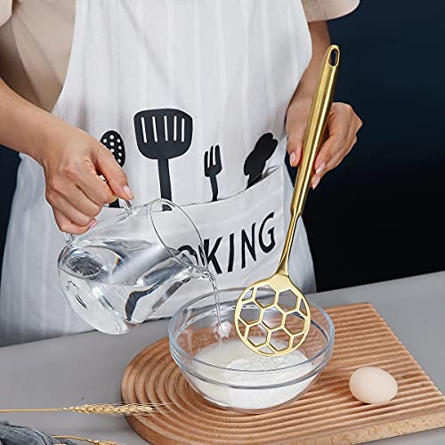 Gold Dough Whisk, Sturdy Football Shape Full Stainless Steel Flat Whisks For Cooking And Baking With Gold Titanium Plating, No Horking Hold in The Handle For Easy To Clean, Dishwasher Safe