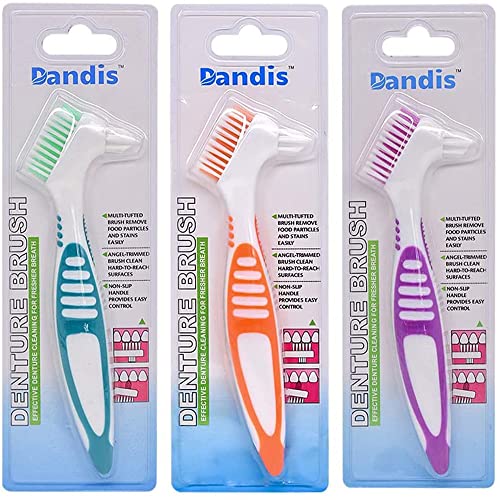 Chargenyang 3 Pack Denture Cleaning Brush Set Hard Denture Toothbrush Portable Denture Toothbrush Cleaning Brush Double Sided Denture Brush for Denture Care