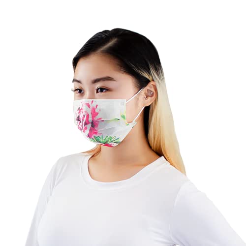 Everydayspecial Disposable Safety Mask 3 Layer Protection Face Mask for Adults 50 pcs (Flower Assorted Print)