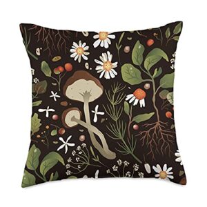 tayegu mushrooms shroom flowers floral cute mushroom throw pillow, 18x18, multicolor